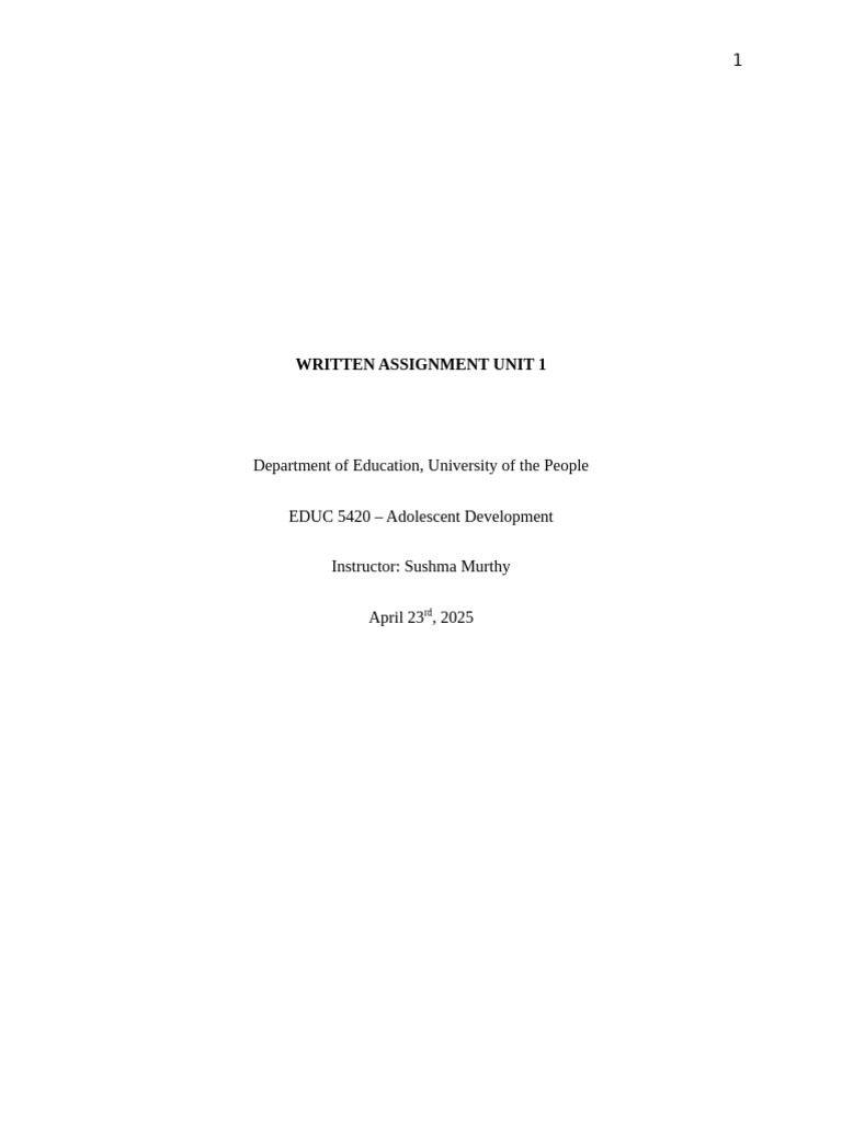 Written Assignment Unit 2 | PDF | Adolescence | Puberty