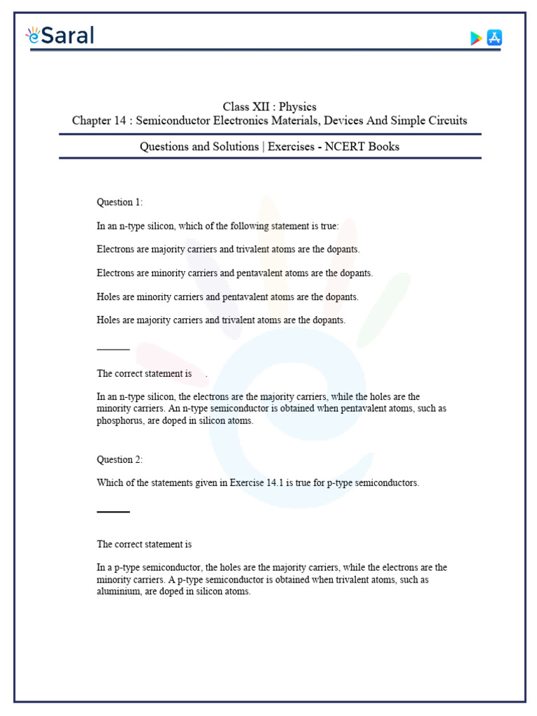 NCERT Solutions For Class 12 Physics Chapter 14 Semiconductor ...
