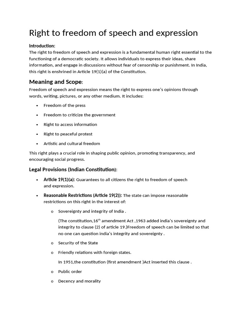 Right To Freedom of Speech and Expression Suraj 1 | PDF | Social Ethics ...