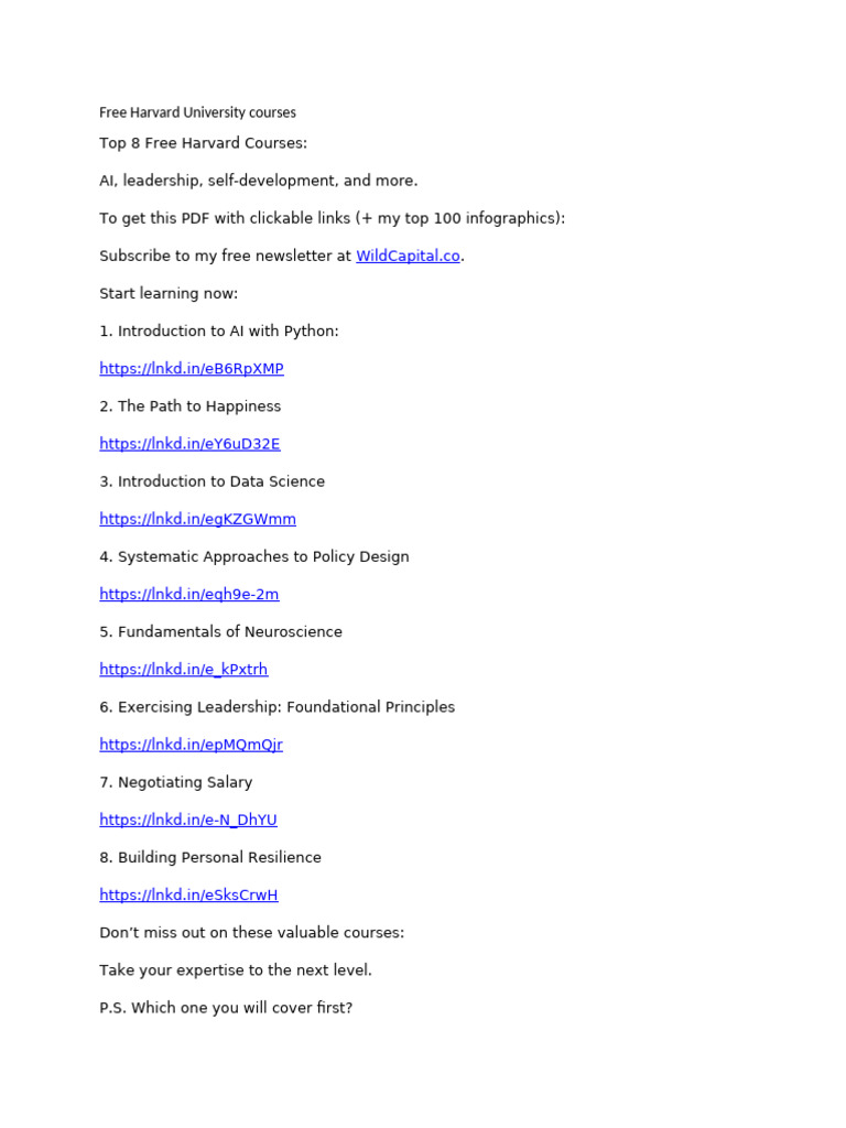 Free Harvard University Courses | PDF