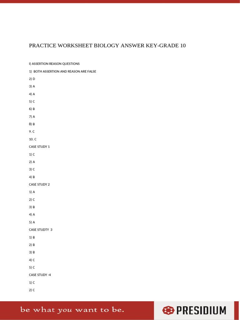 Answer Key - Worksheet 3 Practice Worksheet Biology Answer Key Grade 10 | PDF