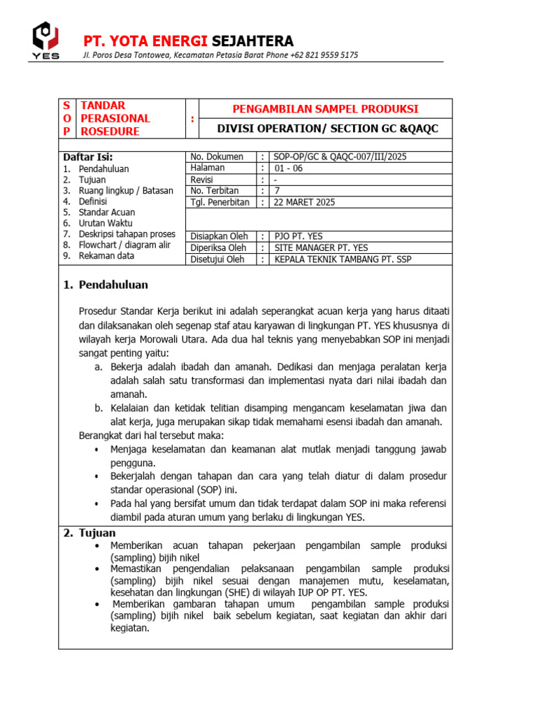 SOP Pengambilan Sampel Produksi Di Pos Sample | PDF
