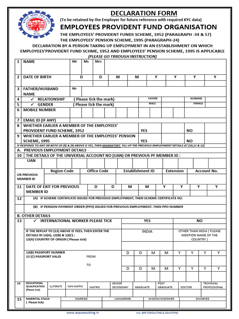 Employee KYC Form for EPF and EPS | PDF