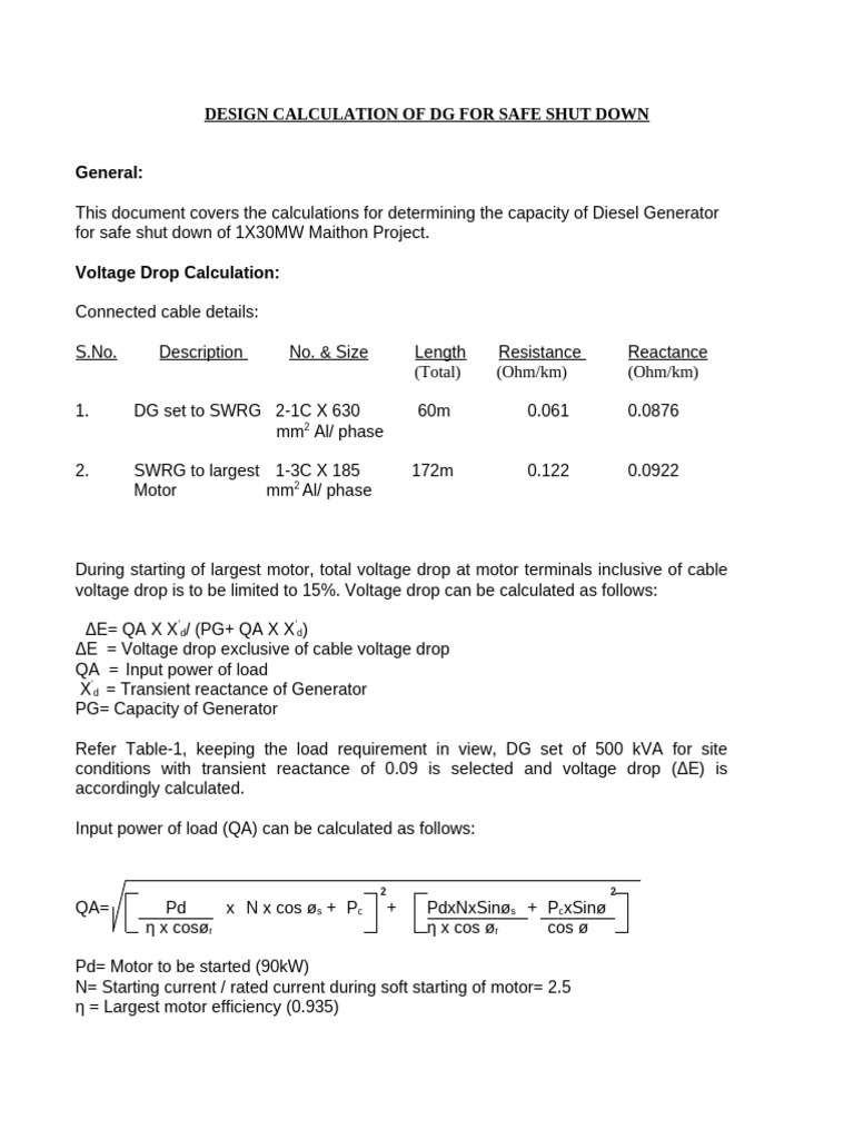 DG Sizing For Safe Shut Down | PDF | Physical Quantities | Energy ...