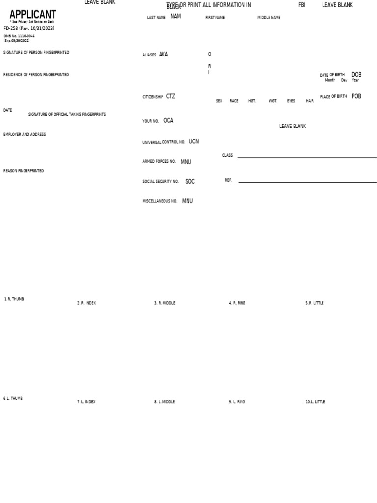 FD-258 Fingerprint Card Instructions | PDF | Fingerprint | Federal ...
