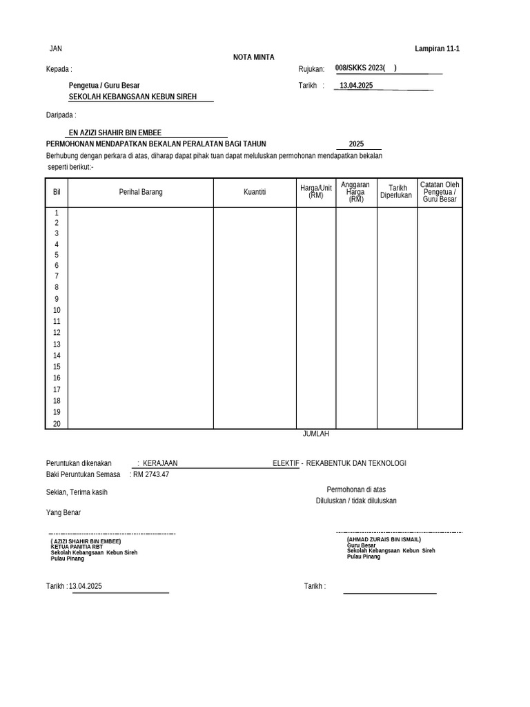 Nota Minta 2025 | PDF