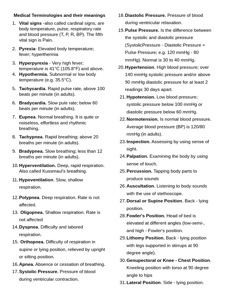 100 Medical Terminologies | PDF | Blood Pressure | Human Feces