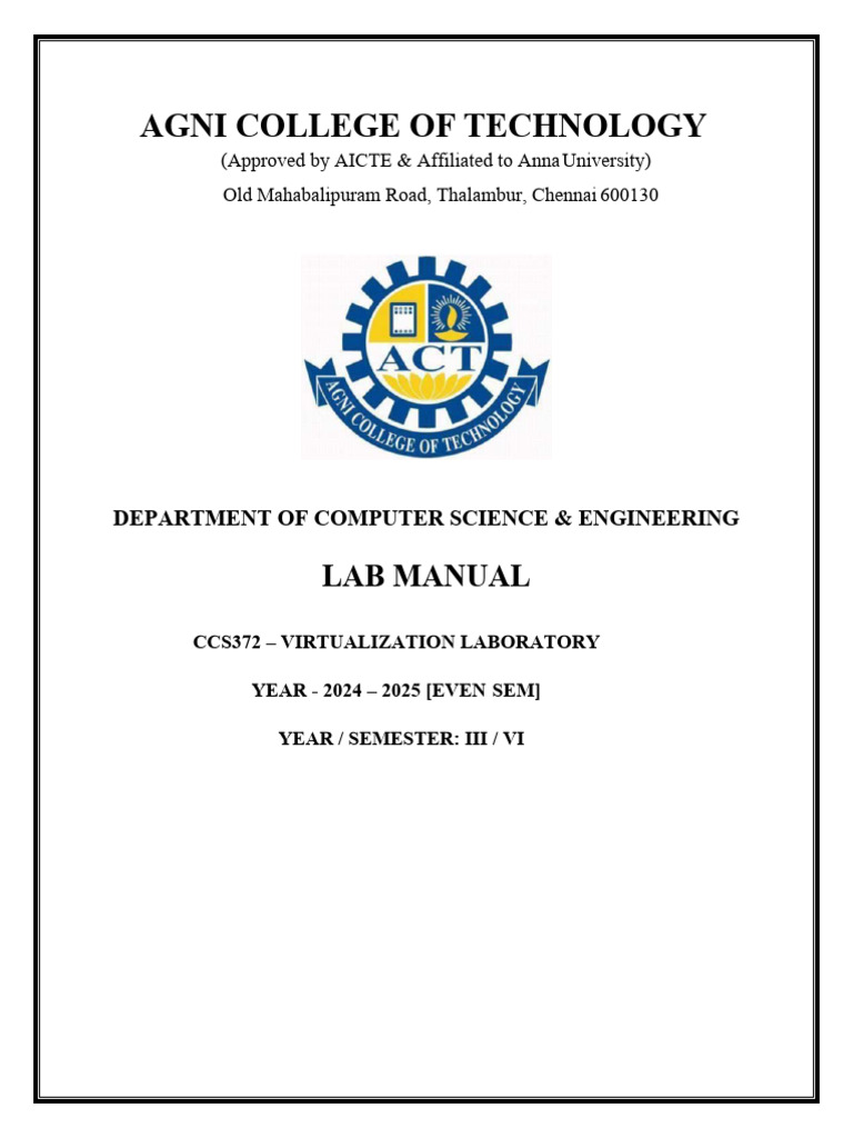 CCS372 - Virtualization Lab Manuals | PDF | Virtual Machine | Operating System