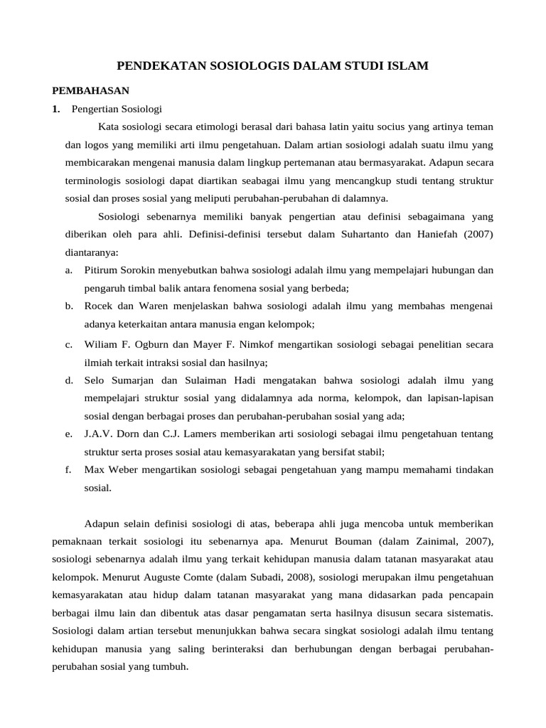 Pendekatan Sosiologis Dalam Studi Islam | PDF