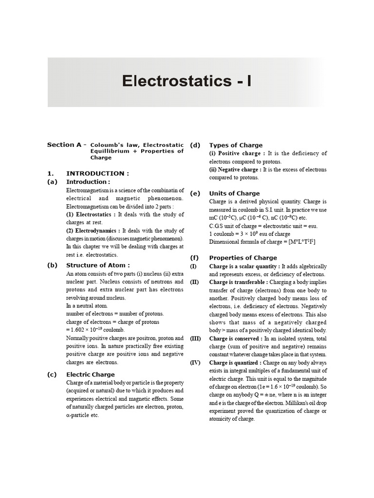 P Electrostatic 1 | PDF | Electric Charge | Electron