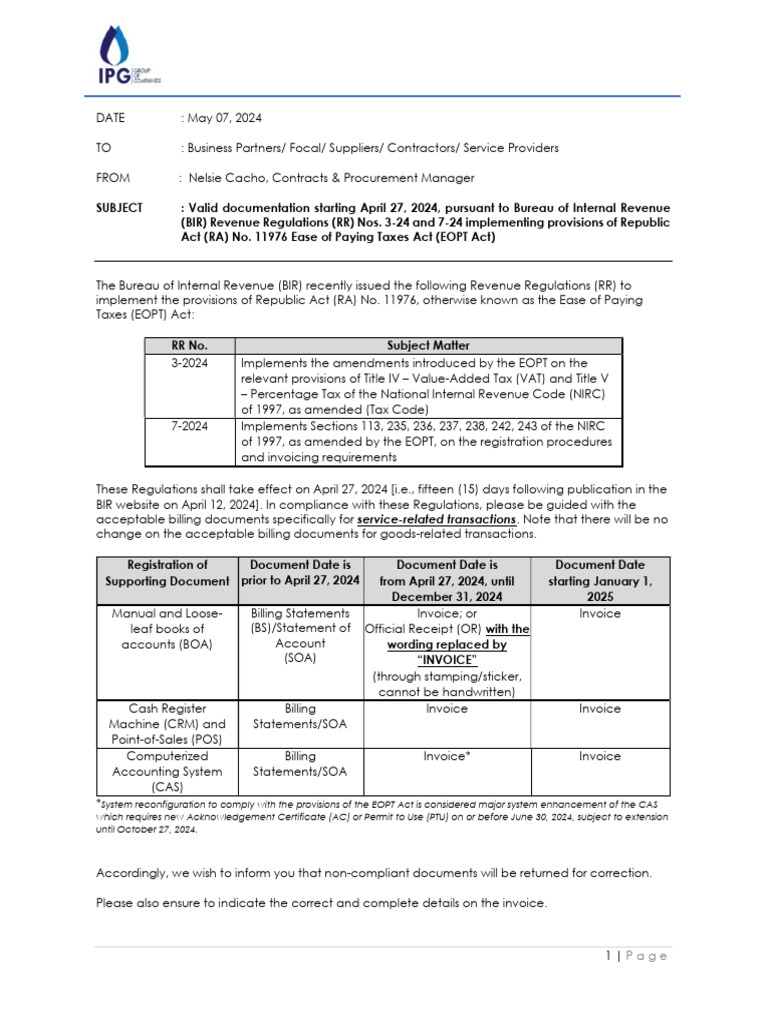IPGG - EOPT RRs Impact On Billing or Sale and Collection | PDF | Taxes | Business