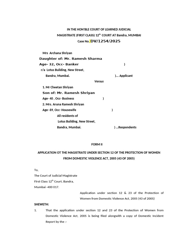 DV Application Draft - Docx FINAL | PDF