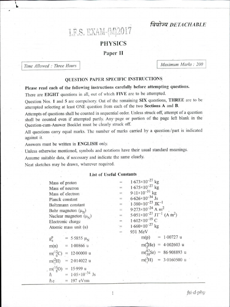 Physics Exam Paper Instructions | PDF | Nuclear Force | Superconductivity