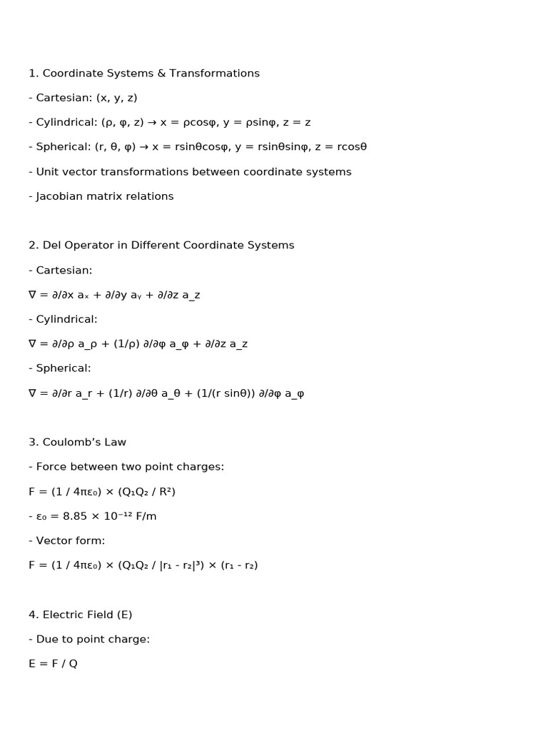 Electromagnetics Summary Guide | PDF