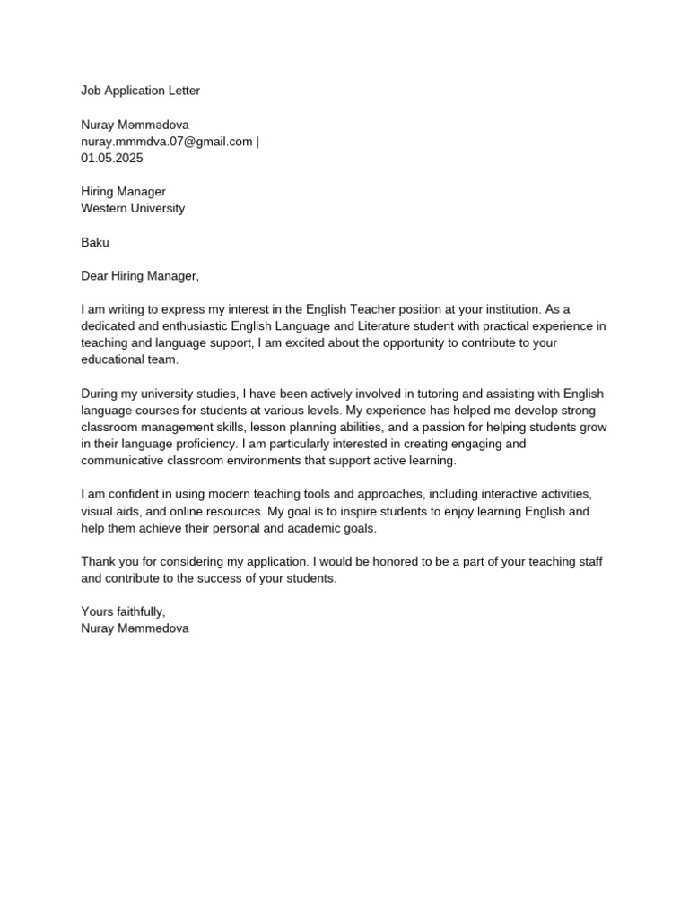 Job Application Letter | PDF