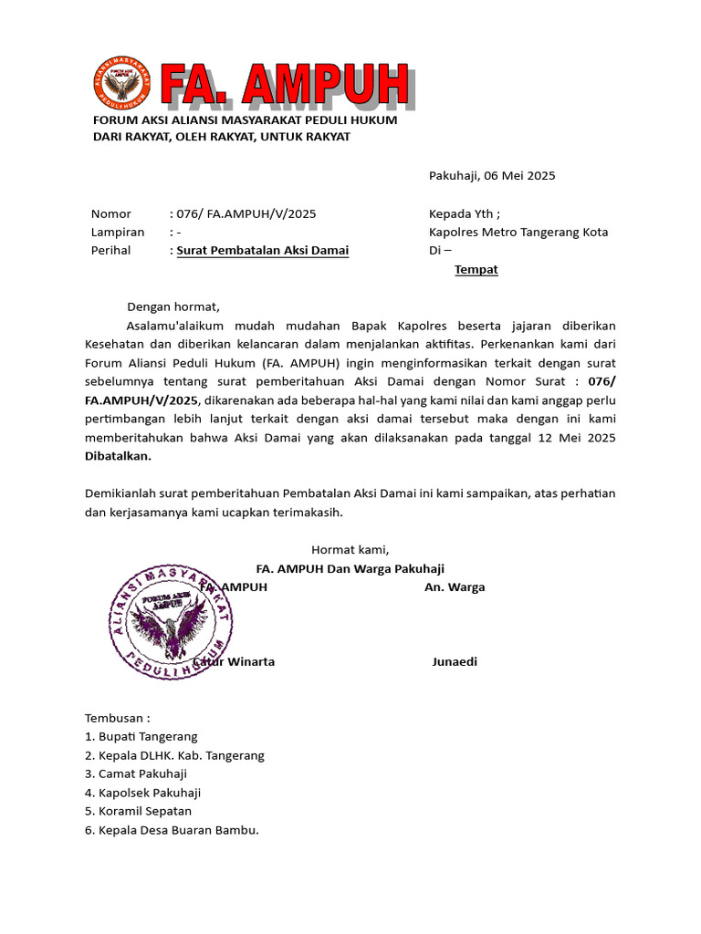 Surat Pembatalan - Ampuh - Lapak Pakuhaji | PDF