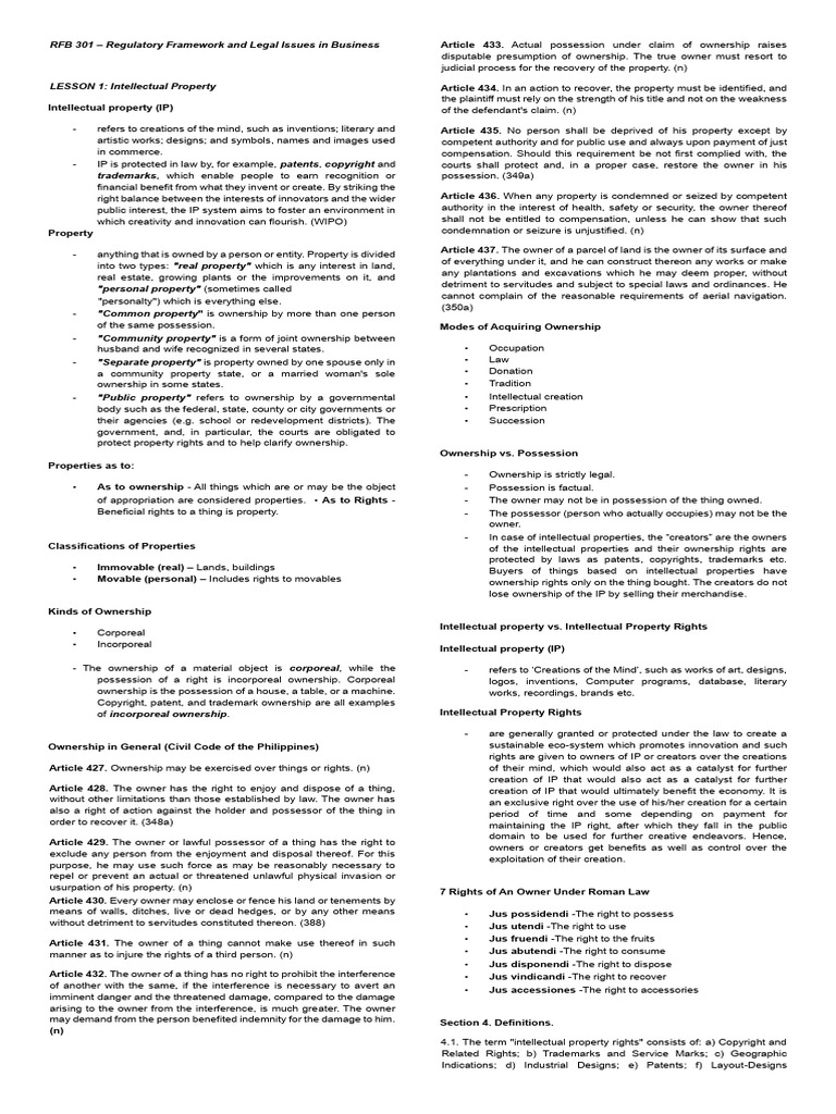 RFB 301 Midterm Reviewer | PDF | Intellectual Property | Copyright