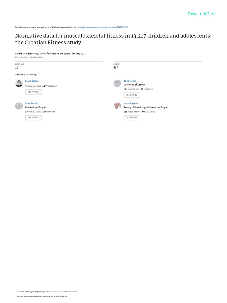 Normative Data For Musculoskeletal Fitness in 13,217 Children and ...