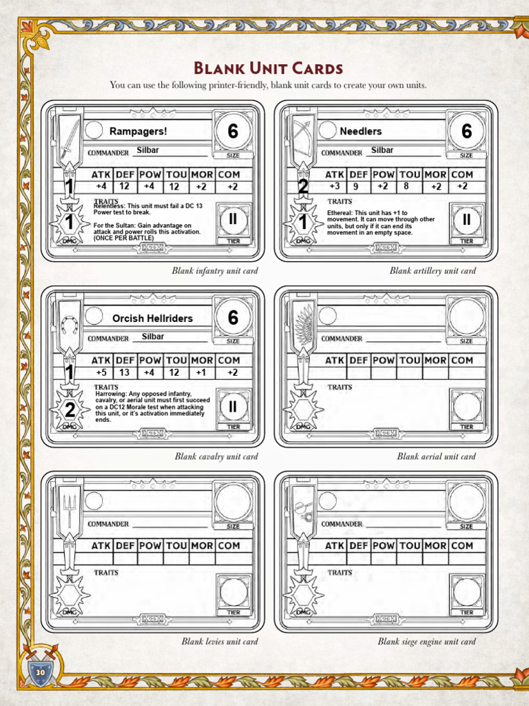 Customizable Blank Unit Cards | PDF