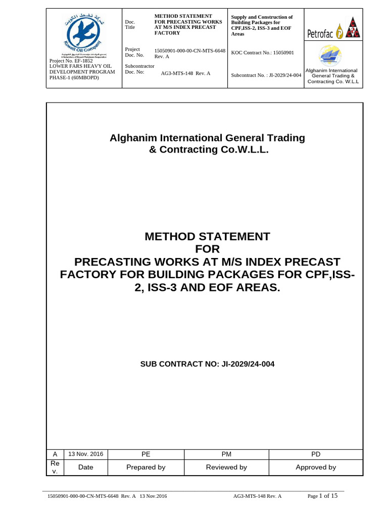 Ms For Precasting Works at Index Precast Factory-Not Submitted Awaiting ...