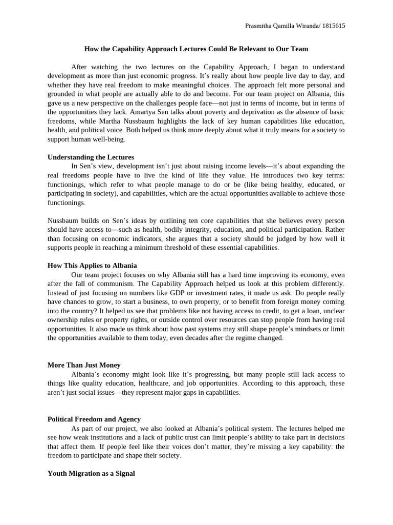 How The Capability Approach Lectures Could Be Relevant To Our Team - Prasmitha (Albania Team ...