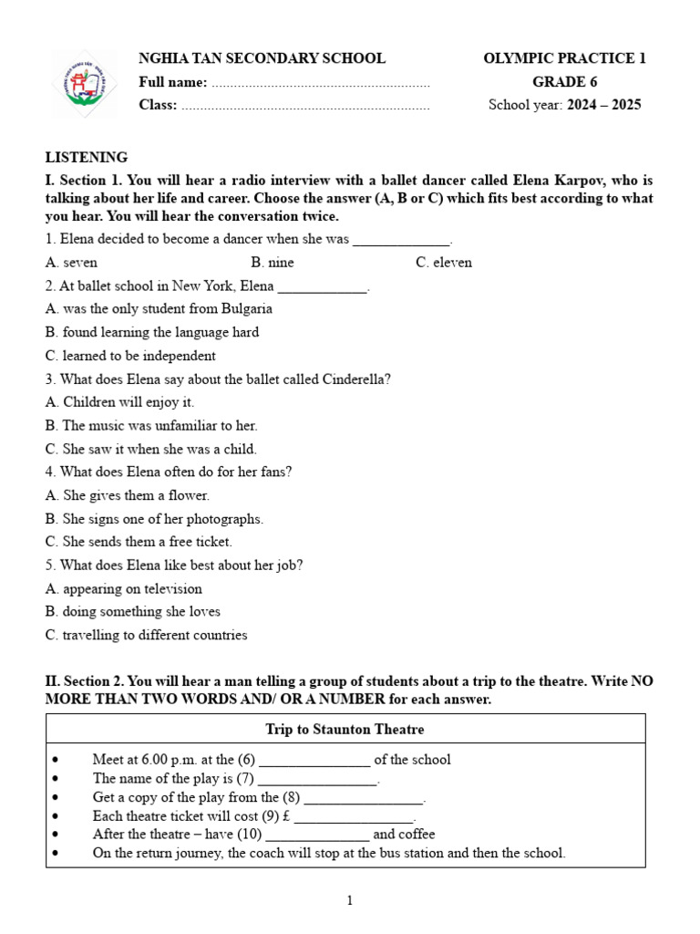 Grade 6 English Listening Practice | PDF