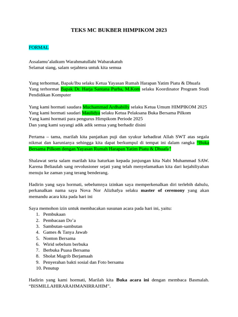 Teks MC Bukber Himpikom 2025 | PDF