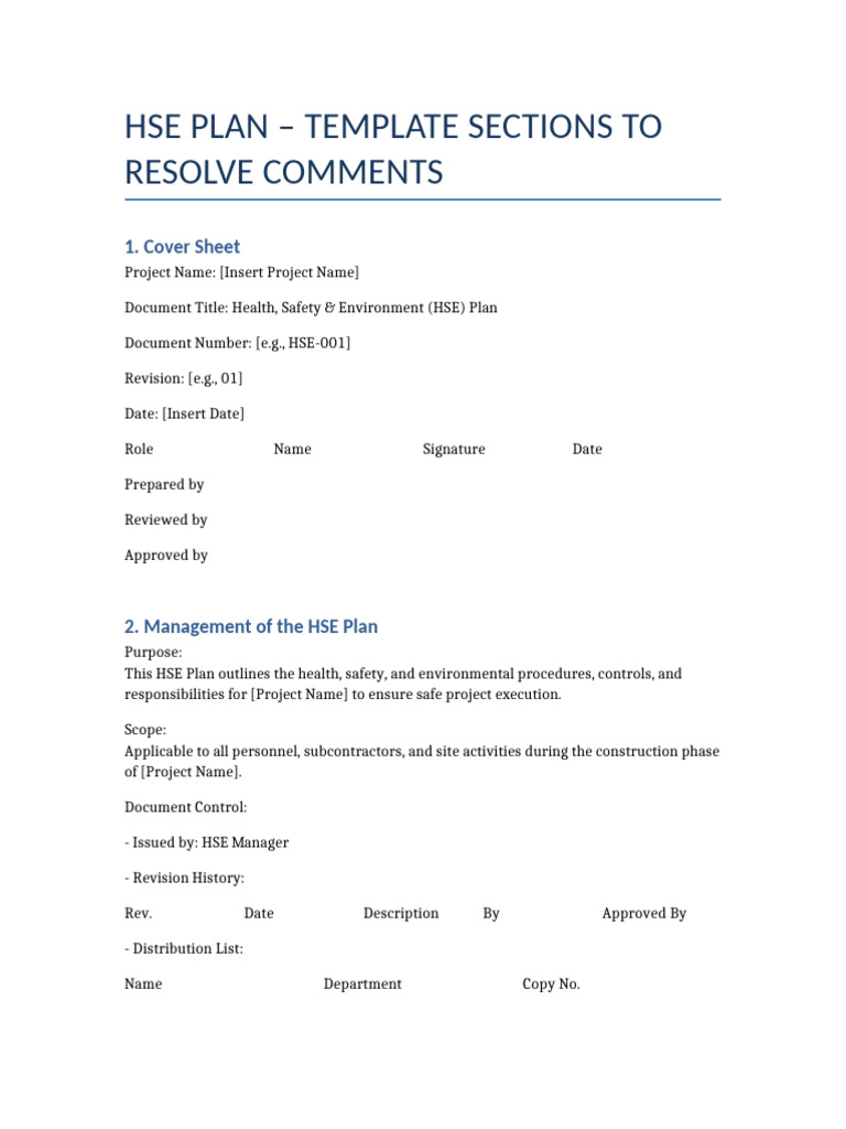 Updated HSE Plan Template | PDF | Emergency | Emergency Management