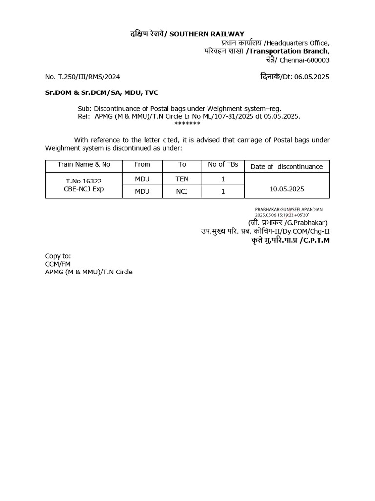 Discontinuation of Despatch of Postal Bags Under Weighment System | PDF