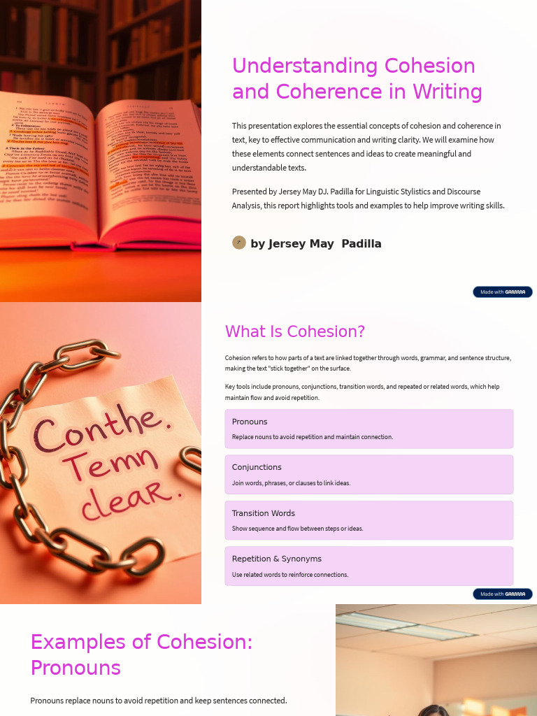 Understanding Cohesion and Coherence in Writing | PDF | Pronoun | Grammar