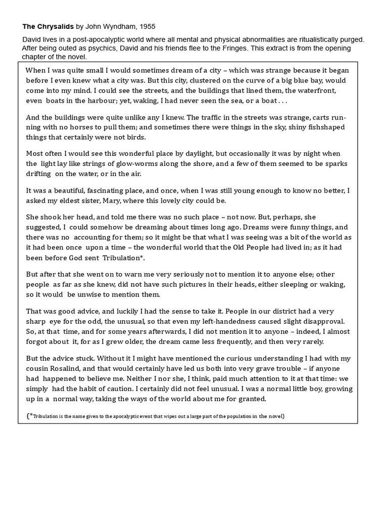 Reading Comp The Chrysalids | PDF