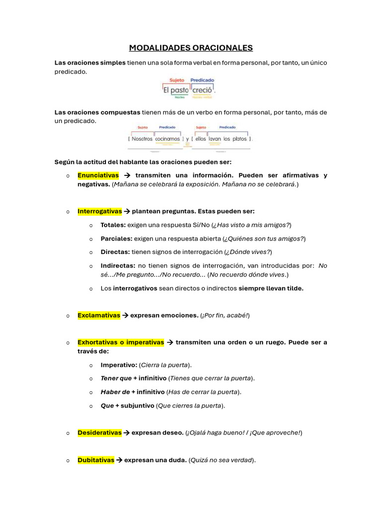 MODALIDADES ORACIONALES | PDF