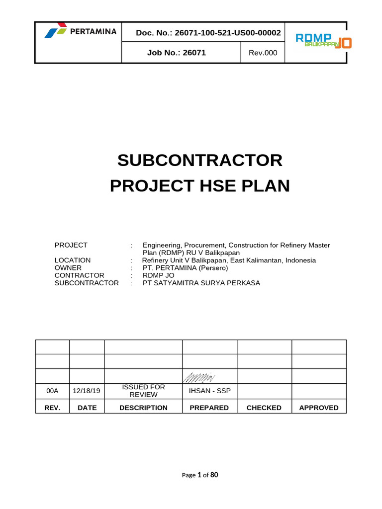 446843089 HSE Plan Subcontractor 3 1 Docx | PDF | Occupational Safety And Health | Safety