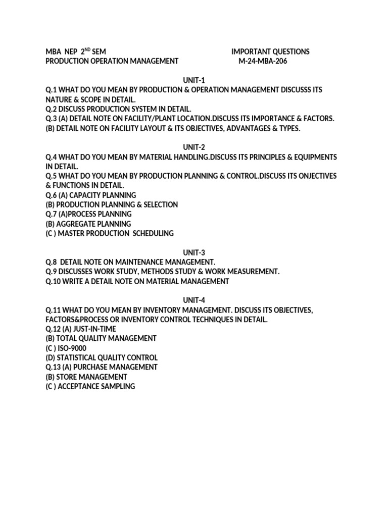POM MBA 2ND SEM NEP... | PDF | Warehouse | Business