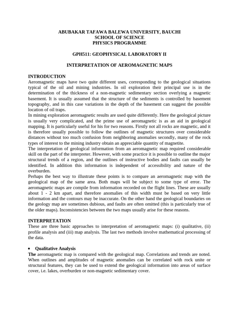 Interpretation of Aeromagnetics Lab | PDF | Geology | Geophysics