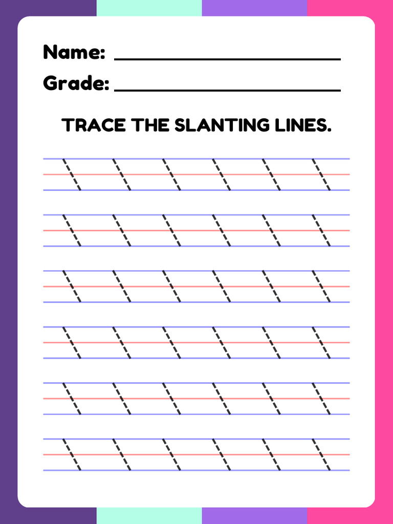 Colorful Simple Trace the Slanting Lines Worksheet | PDF
