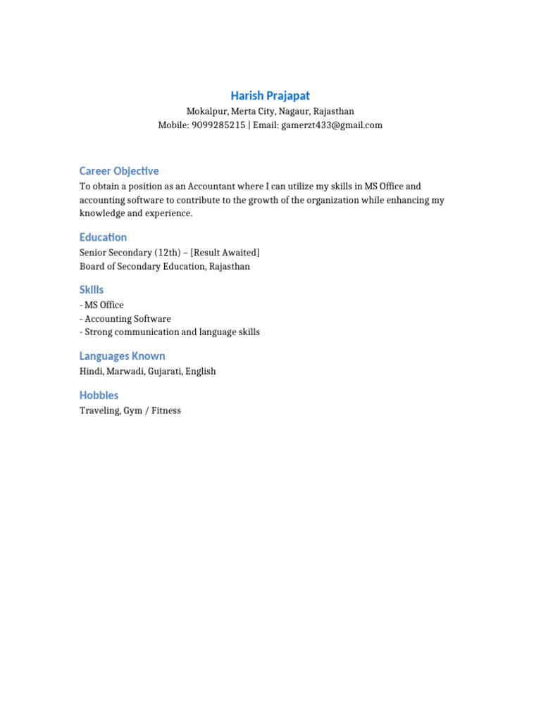Harish Prajapat Resume Colorful | PDF
