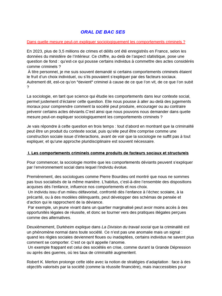 Explication sociologique de la criminalité | PDF | Déviance (Sociologie ...