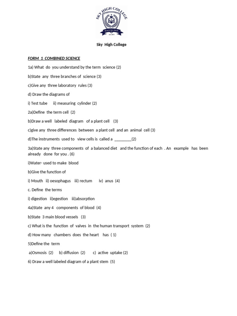 Combined Science Exam Questions Guide | PDF