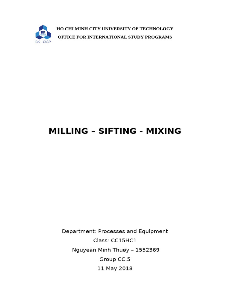 5.milling Sifting Mixingcomplete | PDF | Mill (Grinding) | Experiment