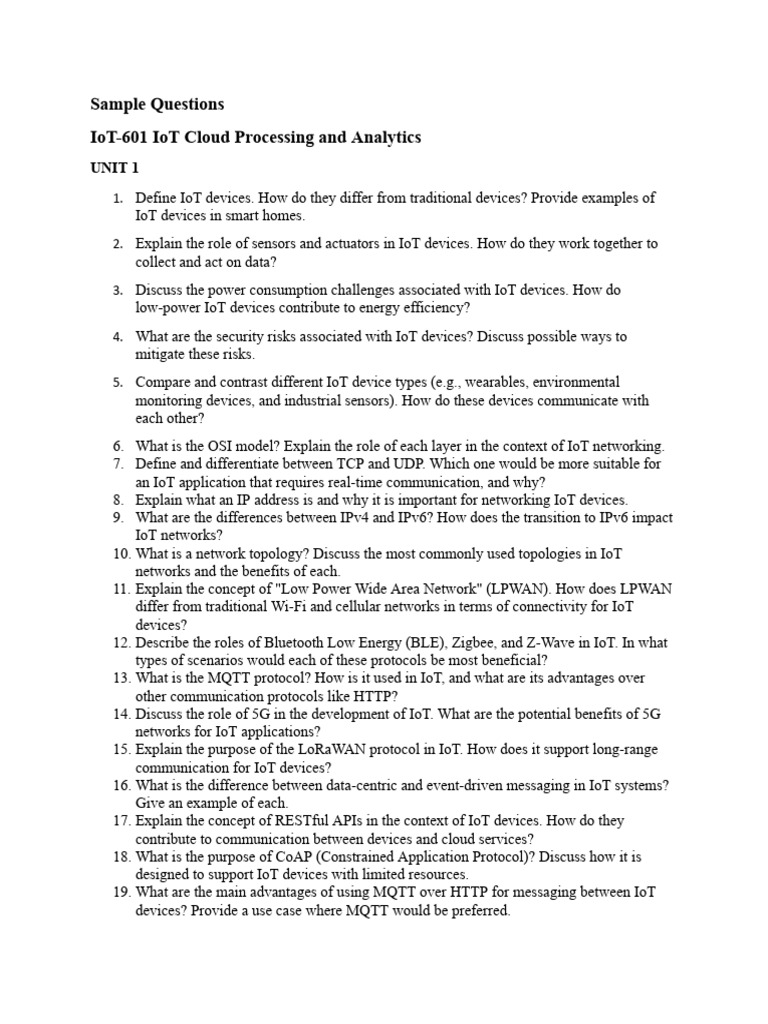 Sample Questions IoT 601 | PDF | Internet Of Things | Machine Learning