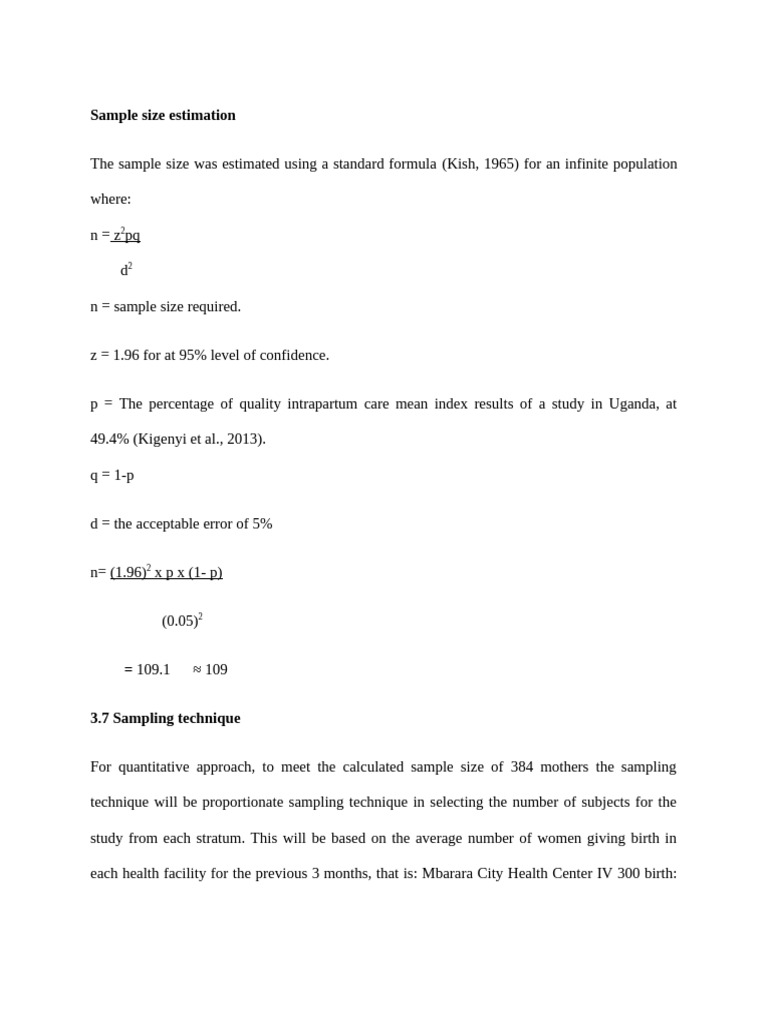 Example Sample Size Estimation and Sampling Technique | PDF