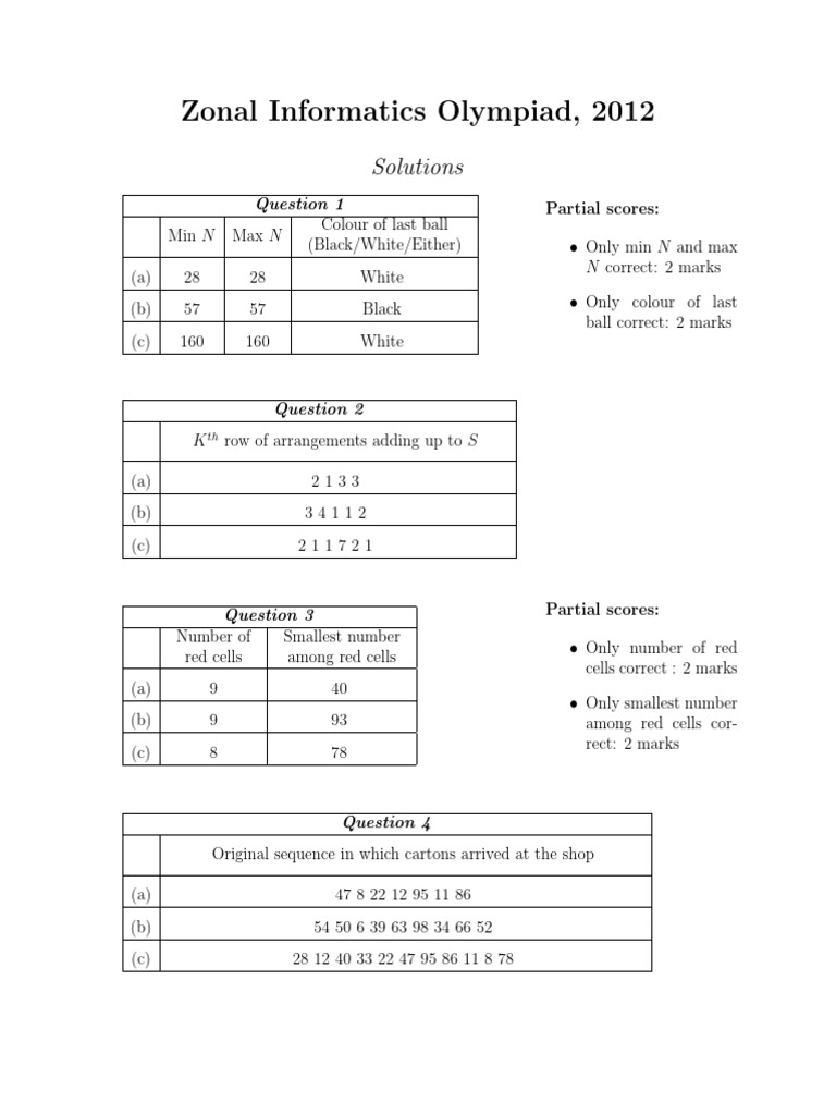Zonal Informatics Olympiad 2012 Solutions | PDF