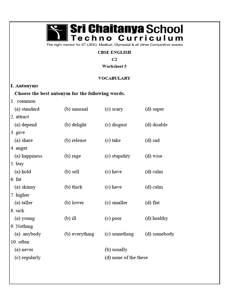 CBSE English C2 Worksheet 5 | PDF | Noun | Linguistics