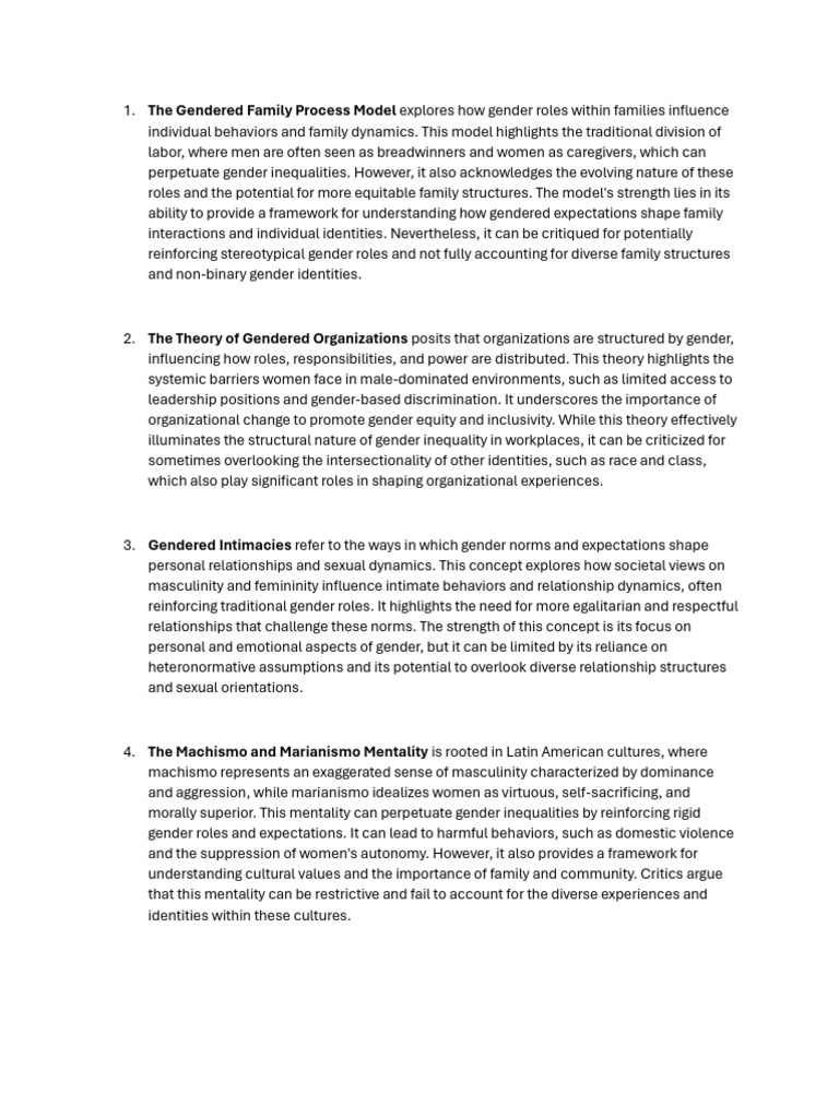 The Gendered Family Process Model Explores How Gender Roles Within ...