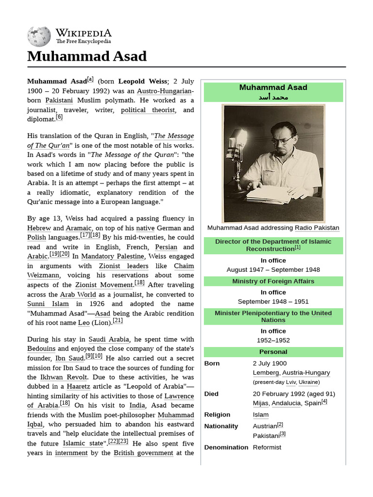 Muhammad Asad: Life and Contributions | PDF