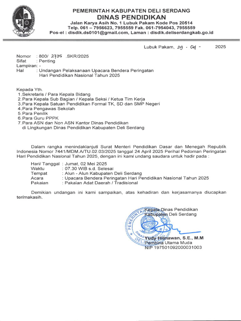 Surat Undangan Upacara Hardiknas 2025 | PDF
