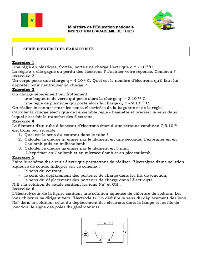 Exercices sur l'Électrisation et Courant | PDF | Courant électrique ...