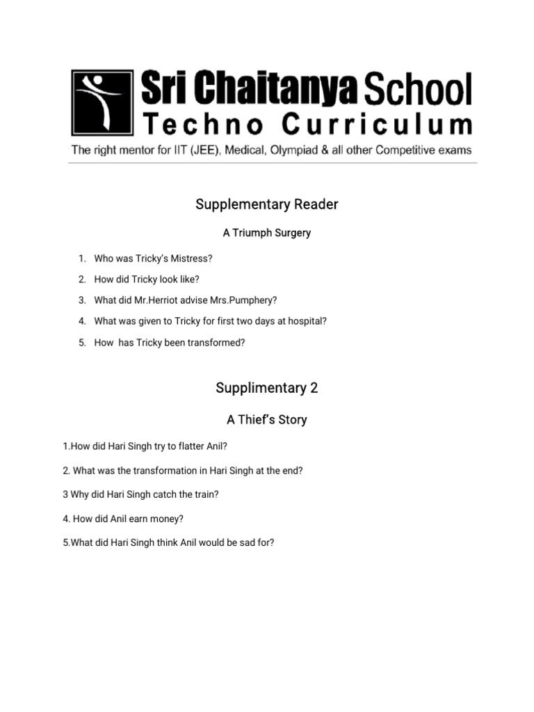 Class 10 CBSE English Worksheet 10 - Supllementry - 1,2,3 | PDF