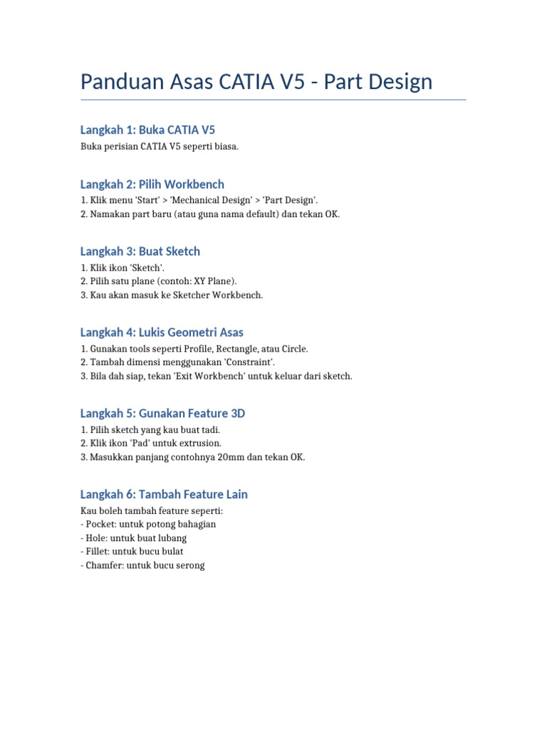 Panduan Part Design di CATIA V5 | PDF